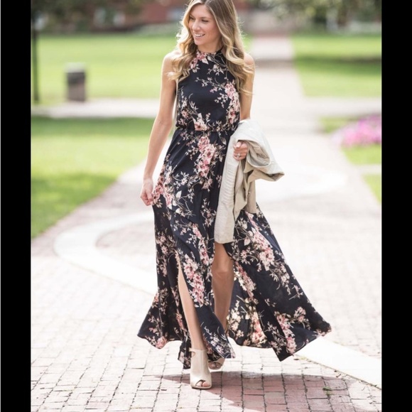Lulus | Dresses | Lulus Feel The Music Midnight Navy Floral Maxi Dress ...